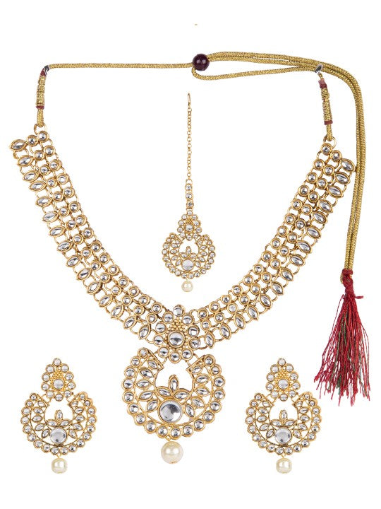 Gold-Plated White Stone Studded Kundan Jewellery Set – PolkiGemsJewellery